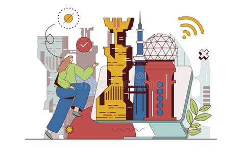 Futuristic Megalopolis Concept With Character Situation In Flat Design Woman Lives In Smart