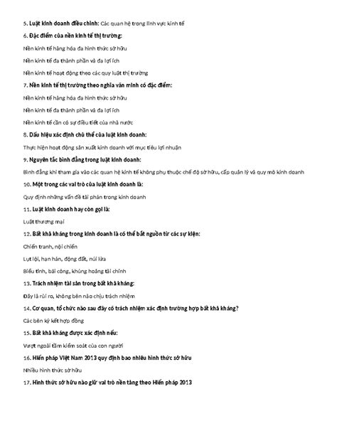 Lkd Trac Nghiem Lkd Luật Kinh Doanh điều Chỉnh Các Quan Hệ Trong Lĩnh Vực Kinh Tế Đặc điểm
