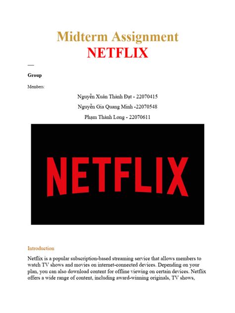 Midterm Assignment Pdf Netflix Streaming Media