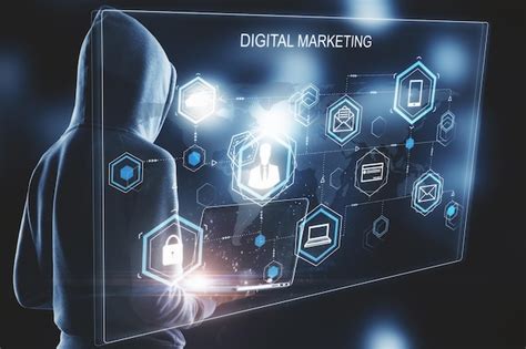 Premium Photo Side View Of Hacker Using Laptop With Abstract Digital Business Interface On