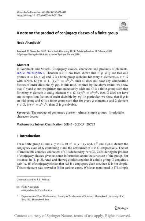 A Note On The Product Of Conjugacy Classes Of A Finite Group Request Pdf