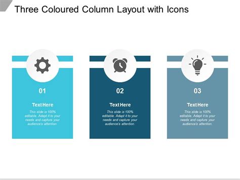 Three Coloured Column Layout With Icons PowerPoint Shapes