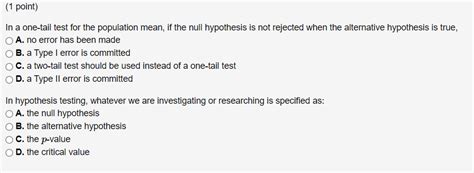 Solved In A One Tail Test For The Population Mean If The