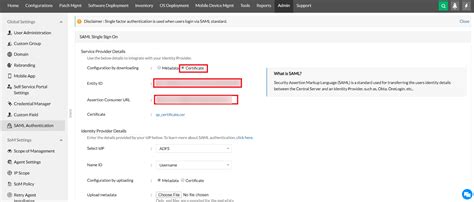 Configuring Saml Authentication Settings In Endpoint Central Msp For Azure