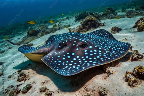Blue Spotted Stingray Myliobatoidei Cartilaginous Fish On Sandy