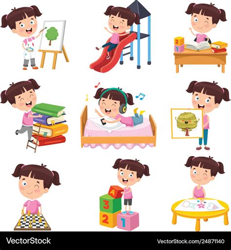 Girl Doing Various Activities Royalty Free Vector Image