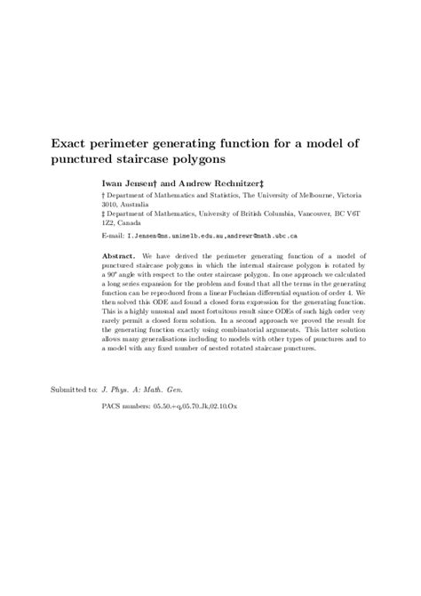 Pdf The Exact Perimeter Generating Function For A Model Of Punctured Staircase Polygons