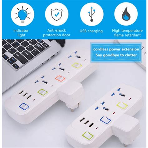 Universal UK Multi Plug Extension With USB Way Charge Adapter Home Kitchen Office Wall Socket