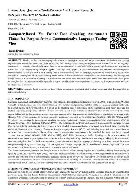 Pdf Computer Based Vs Face To Face Speaking Assessment Fitness For Purpose From A