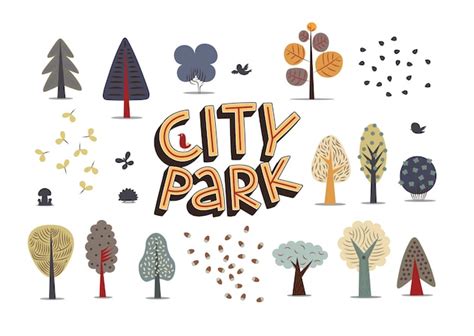 도시 공원 요소의 벡터 일러스트 레이 션 프리미엄 벡터