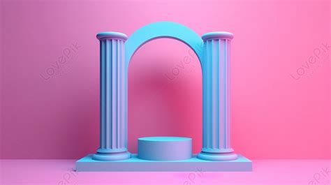 놀라운 3d 렌더링 세련된 파란색 배경에 아치가 있는 미니멀리스트 핑크색 승리 연단 리스 배경 연단 배경 승리 배경 이미지 Hd 리스 연단 승리 배경 사진 무료