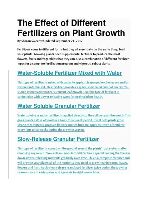 The Effect Of Different Fertilizers On Plant Growth Pdf Fertilizer