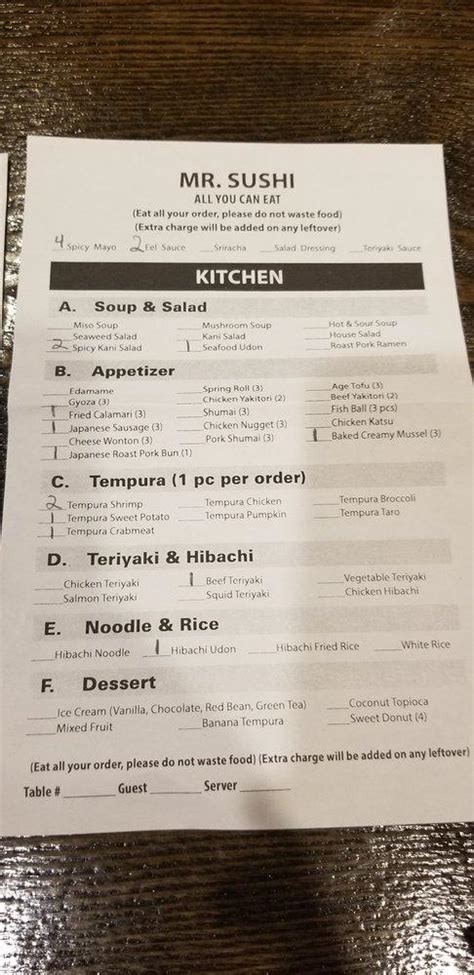 Menu At Mr Sushi All You Can Eat Restaurant Cherry Hill