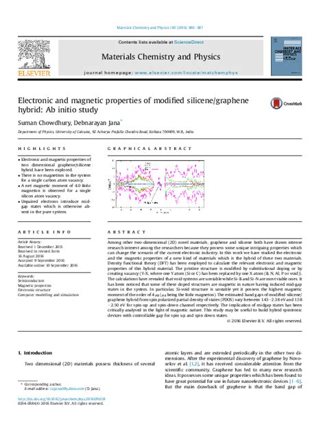 Pdf Electronic And Magnetic Properties Of Modified Silicenegraphene