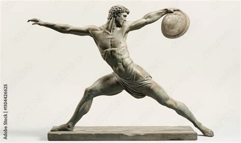 Ancient Greek Discobolus Sculpture Athletic Figure Poised To Throw