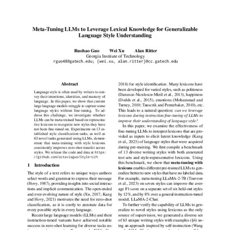 Meta Tuning Llms To Leverage Lexical Knowledge For Generalizable Language Style Understanding