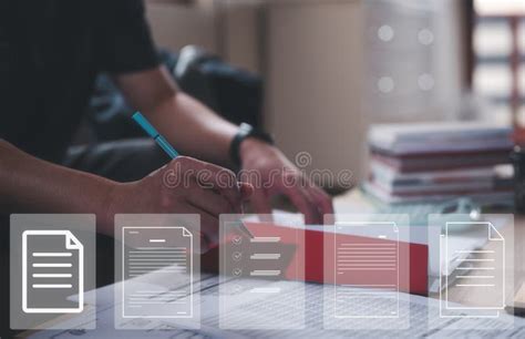 Businessman Writing On Paper With Virtual Document In Document Data System Report Hr Technology