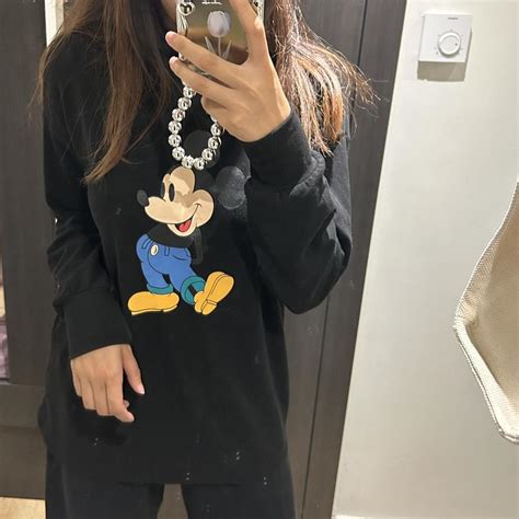 High Neck Black Mickey Mouse Base Shirt Very Cute Depop