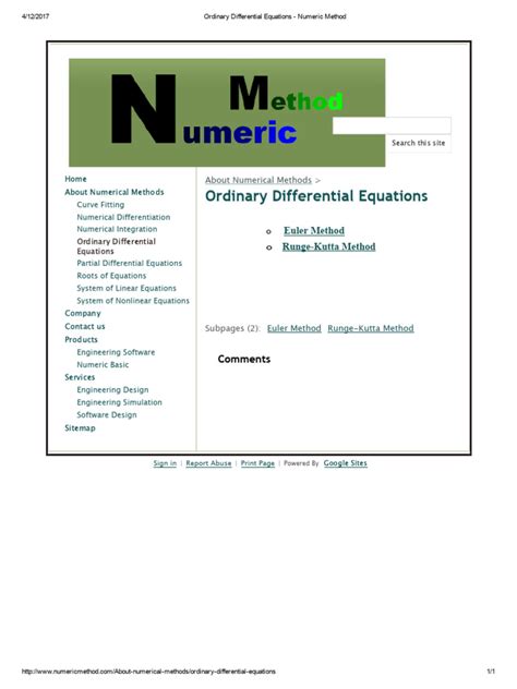 Ordinary Differential Equations Numeric Method Pdf