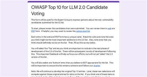 Venkat Ramakrishnan On Linkedin Owasp Top 10 For Llm 2 0 Candidate Voting