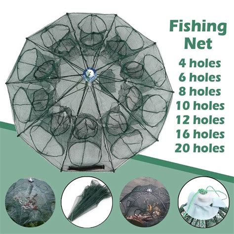 접힌 휴대용 20 구멍 낚시 그물 네트워크 캐스팅 왕새우 포수 새우 미노우 게 미끼 함정 케이지 메쉬 물고기 그물 도구어망 Aliexpress