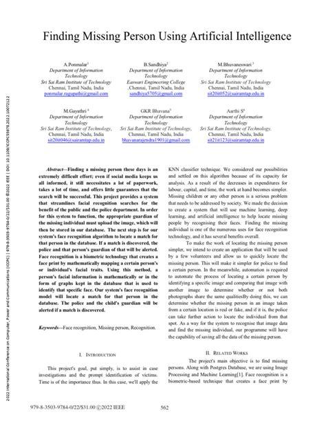 Findingmissingpersonusingartificialintelligence Pdf Databases
