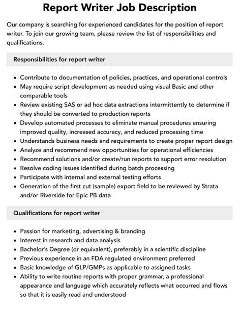 report writer job description velvet jobs