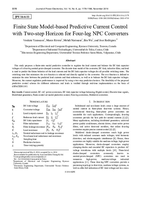 Pdf Finite State Model Based Predictive Current Control With Two Step Horizon For Four Leg Npc