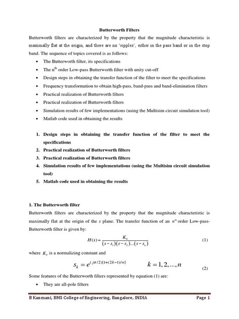 Butterworth Filters Pdf Low Pass Filter Electronic Filter