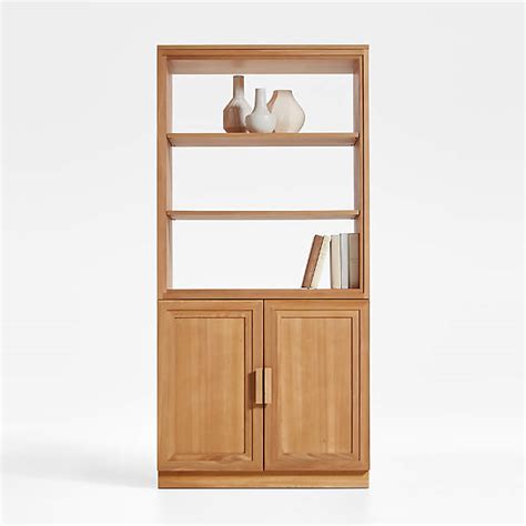 Calypso Natural Elm Modular Wood Door Base And Glass Door Bookshelf