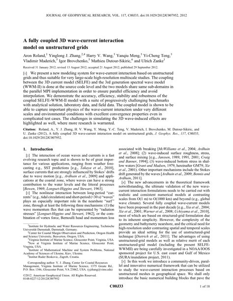 Pdf A Fully Coupled 3d Wave Current Interaction Model On Unstructured