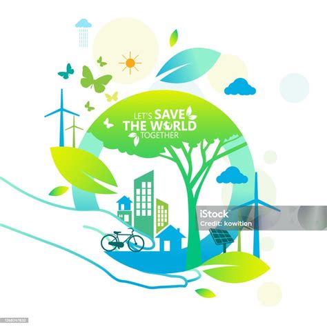 생태그린 시티는 친환경 컨셉 아이디어로 세상을 돕습니다벡터 일러스트레이션 환경 보전에 대한 스톡 벡터 아트 및 기타 이미지