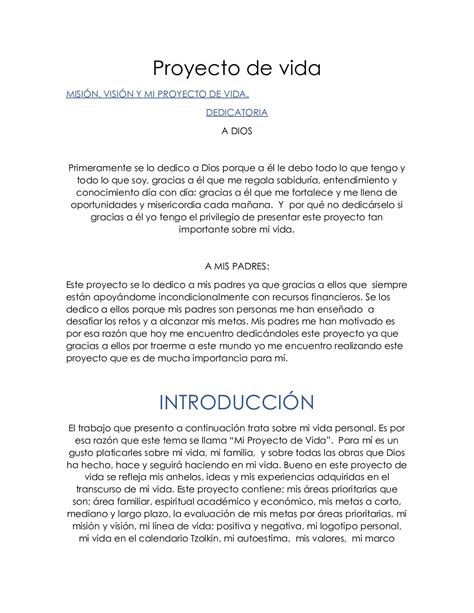 Ejemplos De Introduccion Para Un Proyecto De Vida Ejemplo Sencillo