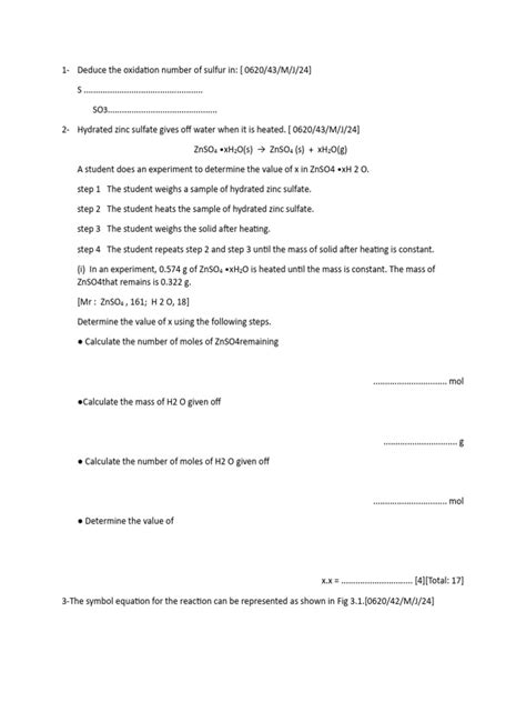 Chemistry Calculation Questions Part 1 Pdf Hydroxide Iron