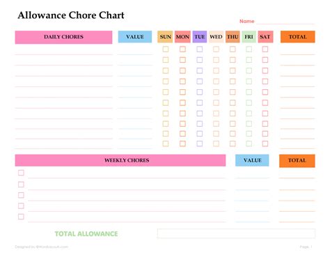 Printable Rotating Chore Chart Template Wordlayouts