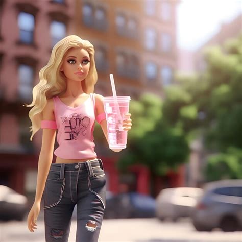 Premium Ai Image Cute Blondie Barbie Wearing A Pink Blouse With Water