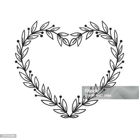 손으로 그린 소박한 꽃 프레임 결혼 초대장 또는 휴일 엽서에 대한 월계수 심장 화환 자연 디자인 요소 하트 모양에 대한 스톡 벡터 아트 및 기타 이미지 Istock