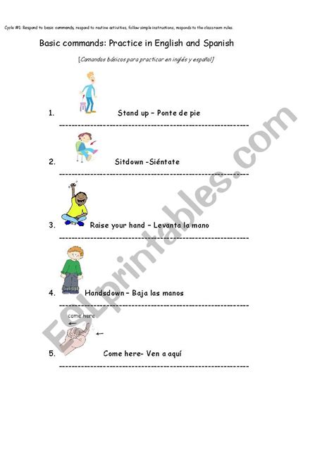 Classroom Commands English Spanish Esl Worksheet By Ms Panda