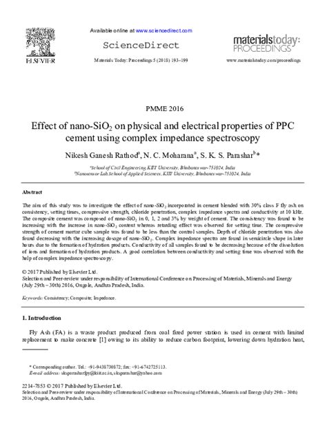 Pdf Effect Of Nano Sio 2 On Physical And Electrical Properties Of Ppc