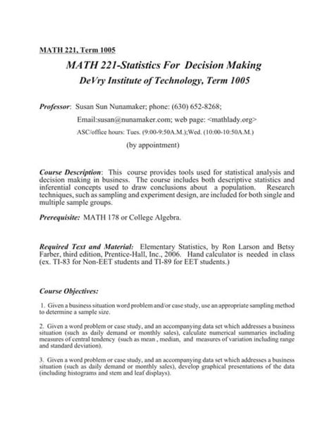 Math 221 Term 1005 Syllabus Pdf