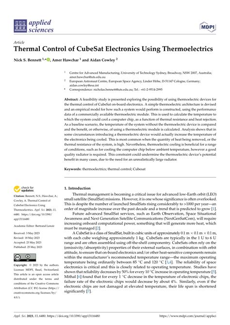 Pdf Thermal Control Of Cubesat Electronics Using Thermoelectrics