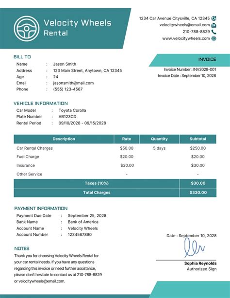 Ming White Car Rental Invoice Template Venngage