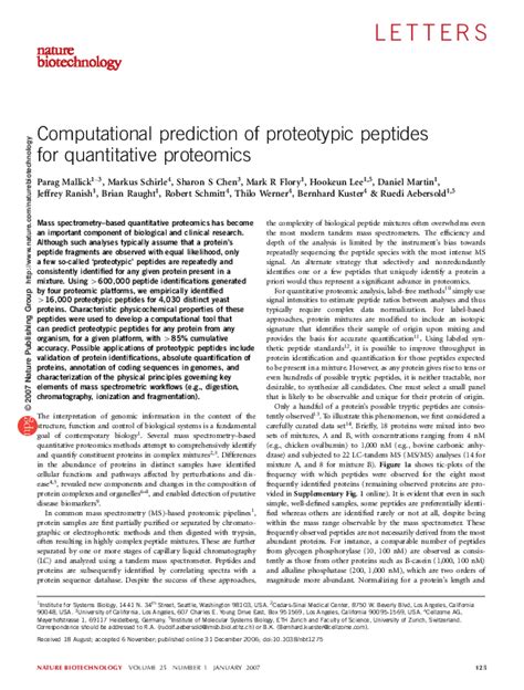 Pdf Computational Prediction Of Proteotypic Peptides For Quantitative Proteomics
