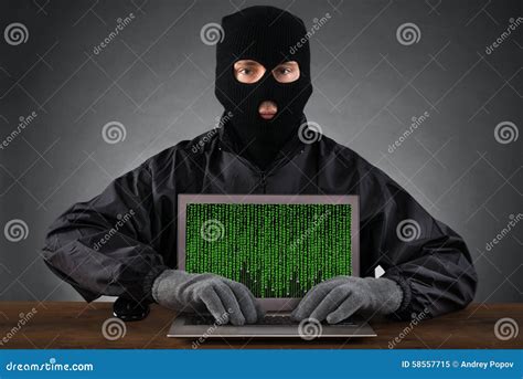 Hacker Typing On Laptop With Binary Code Stock Image Image Of