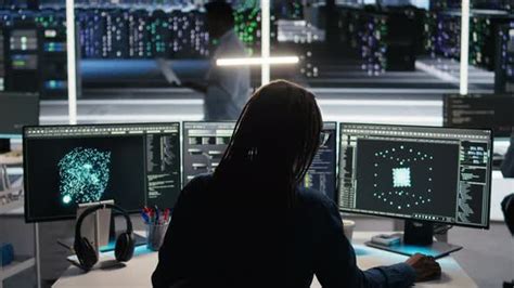 Data Center Computer Scientist Using Node Tree Software To Analyze Datasets Technology Stock