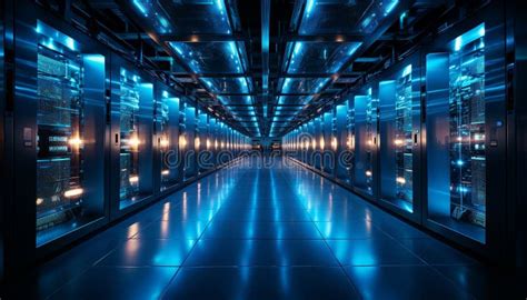 Huge Endless Futuristic Data Center With Rack Servers Generative Ai Stock Illustration
