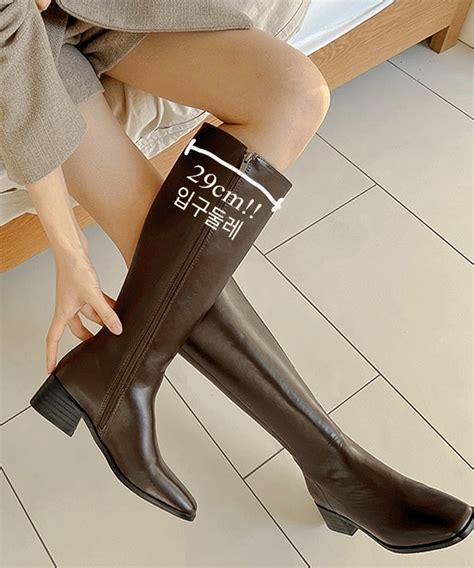 빠른배송🥰종아리통통족강추 셍트 통넓은 하비 롱부츠 가죽 겨울 통굽 여유핏 와이드 스퀘어넥 사이드지퍼 발편한 40cm 둘레 하체비만 키작녀 하비족 빅사이즈 하비 통통