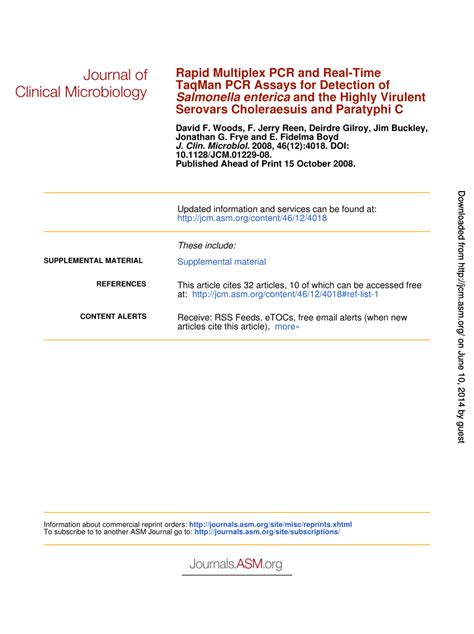 Pdf Rapid Multiplex Pcr And Real Time Taqman Pcr Assays For Detection Of Salmonella Enterica