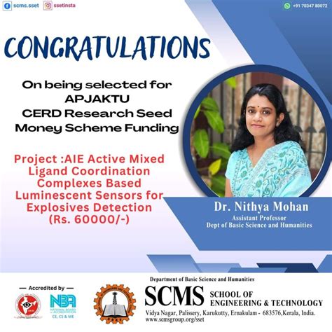 Congratulations To Dr Nithya Mohan Scms Sset