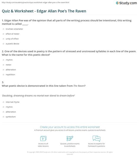The Raven Literary Analysis Classful Worksheets Library